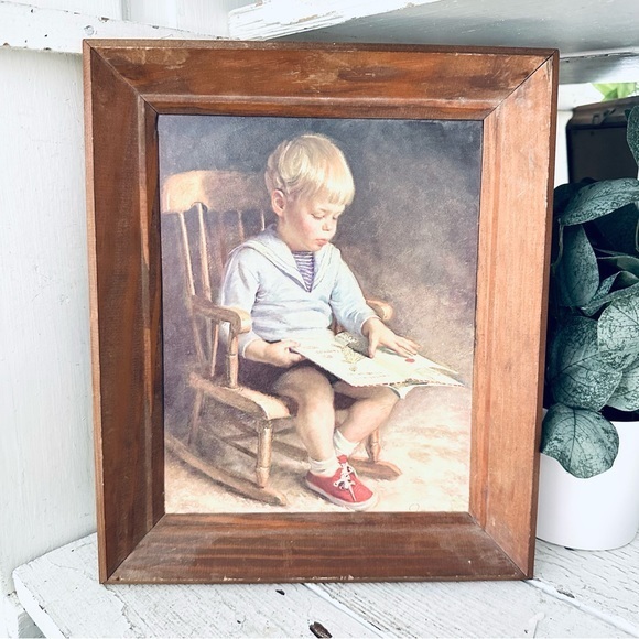 Vintage | Wall Decor | Vintage James Ingwersen Framed Art Boy In Chair ...
